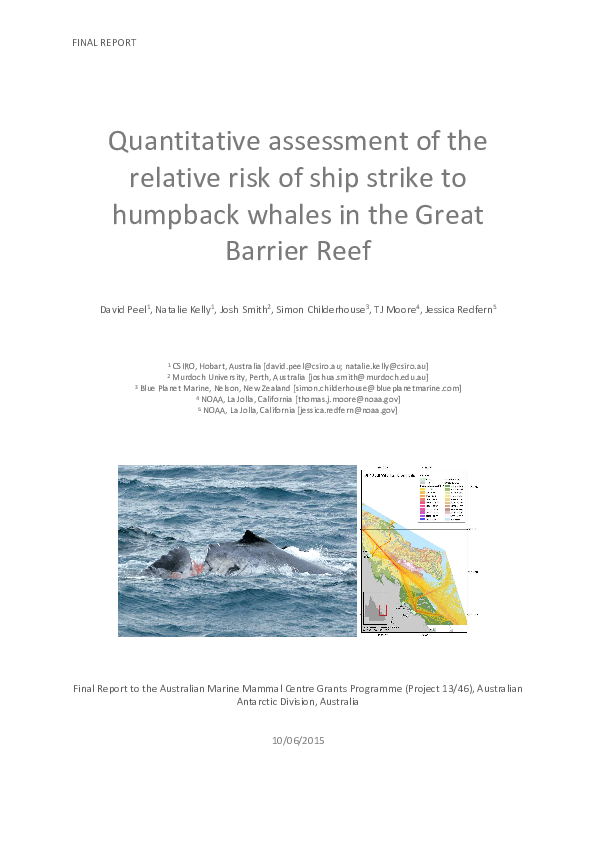 (PDF) Quantitative assessment of the relative risk of ship strike to humpback whales in the ...