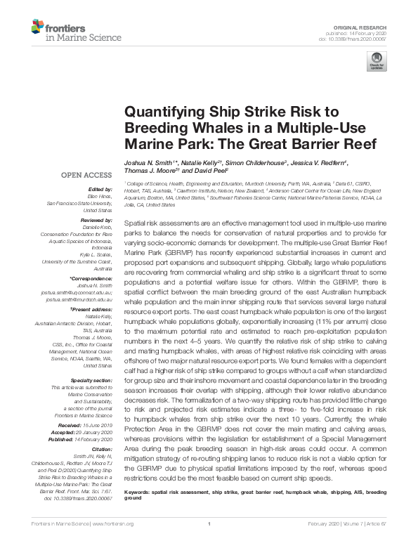 (PDF) Quantifying Ship Strike Risk to Breeding Whales in a Multiple-Use Marine Park: The Great ...
