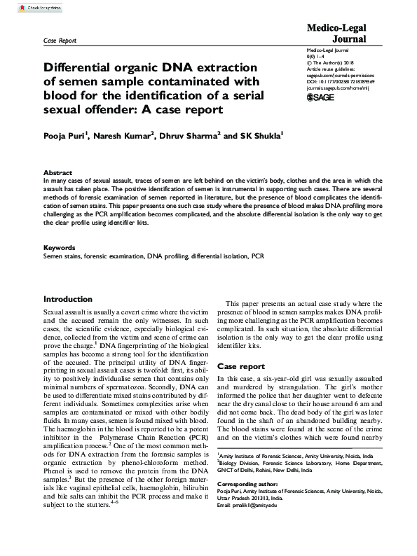 Pdf Differential Organic Dna Extraction Of Semen Sample Contaminated