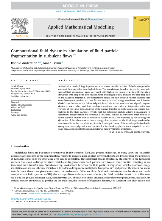 (PDF) Computational fluid dynamics simulation of fluid particle fragmentation in turbulent flows