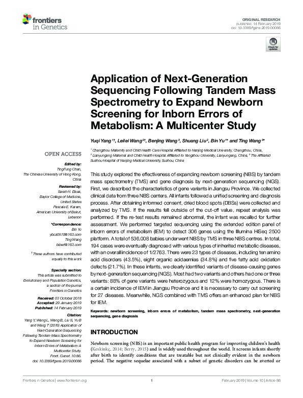 (PDF) Application of Next-Generation Sequencing Following Tandem Mass ...