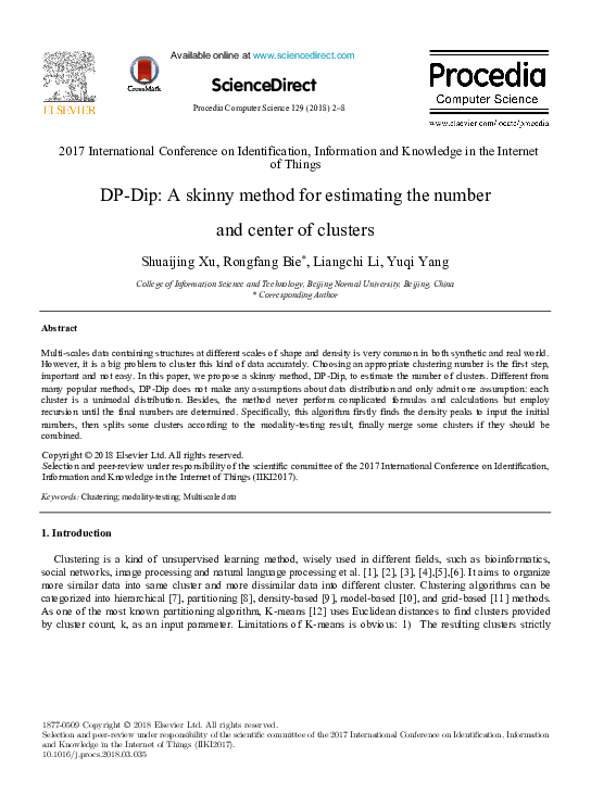 (PDF) DP-Dip: A skinny method for estimating the number and center of clusters