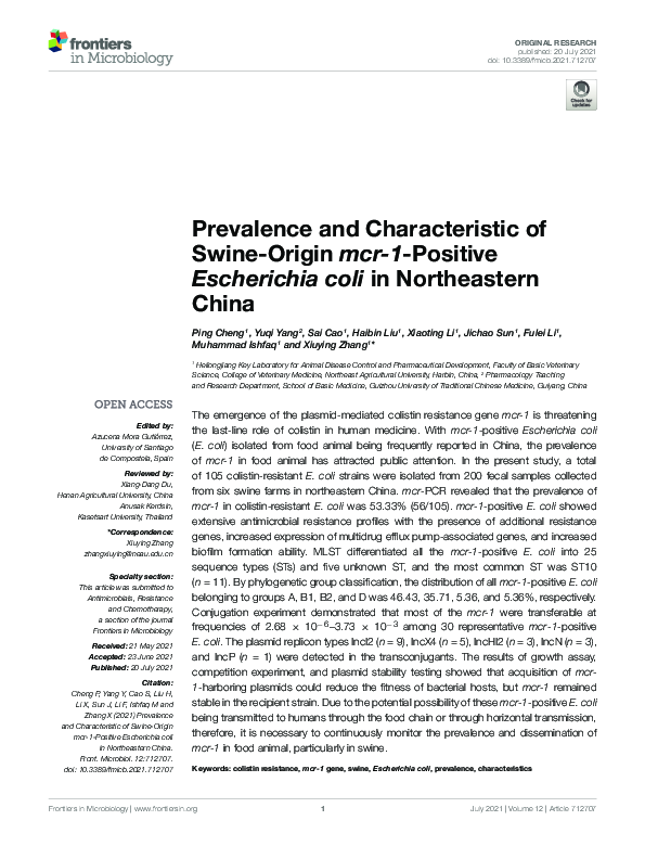 (PDF) Prevalence and Characteristic of Swine-Origin mcr-1-Positive ...