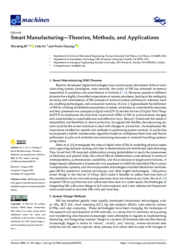 (PDF) Smart Manufacturing—Theories, Methods, and Applications