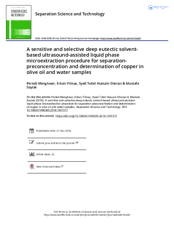 Pdf A Sensitive And Selective Deep Eutectic Solvent Based Ultrasound Assisted Liquid Phase