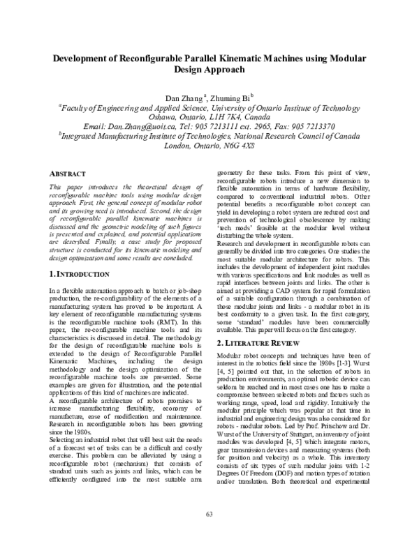 Pdf Development Of Reconfigurable Parallel Kinematic Machines Using