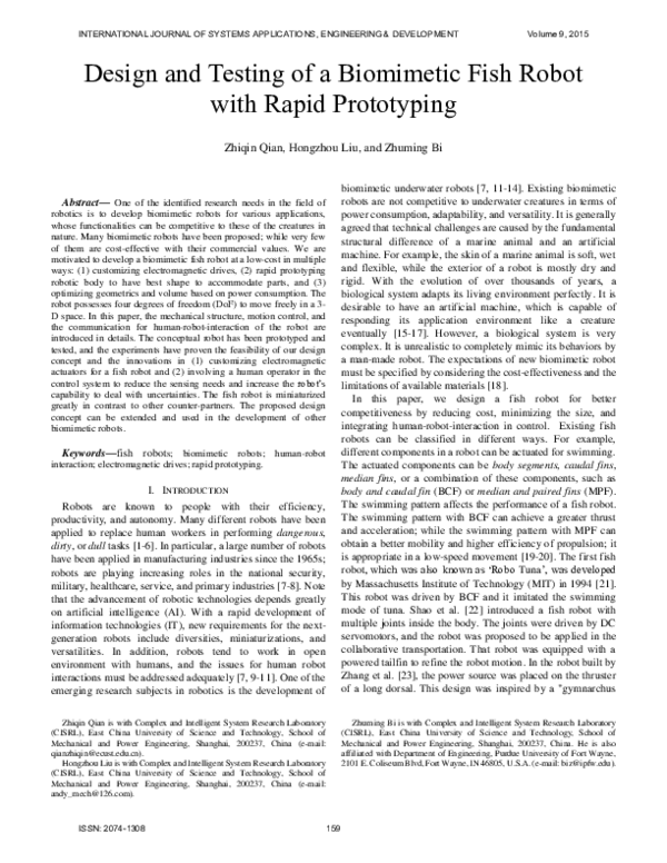 (PDF) Design and Testing of a Biomimetic Fish Robot with Rapid Prototyping