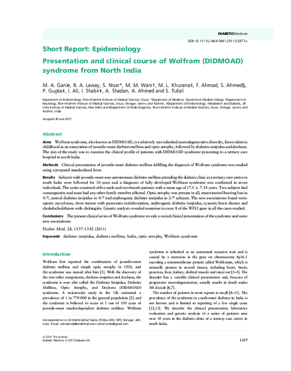 (PDF) Presentation and clinical course of Wolfram (DIDMOAD) syndrome ...