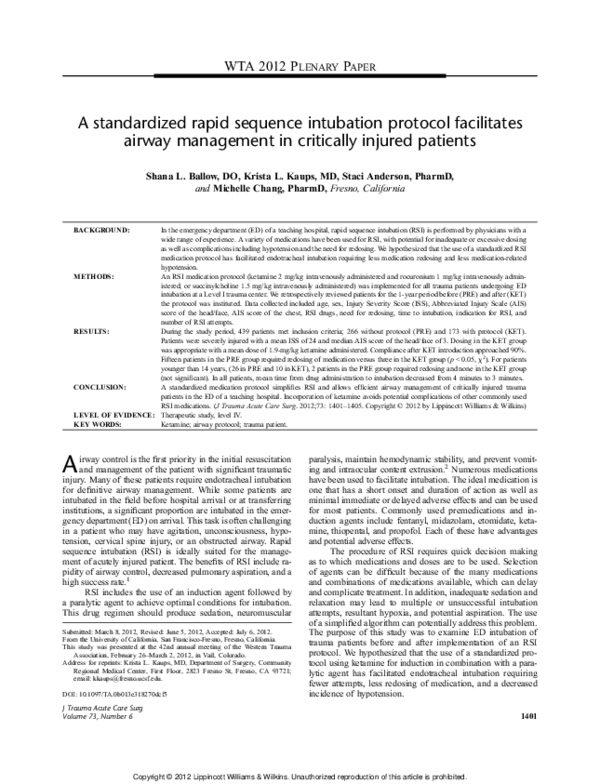 (PDF) A standardized rapid sequence intubation protocol facilitates ...