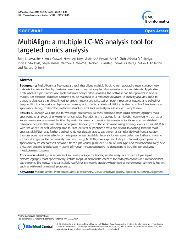 (PDF) MultiAlign: a multiple LC-MS analysis tool for targeted omics ...