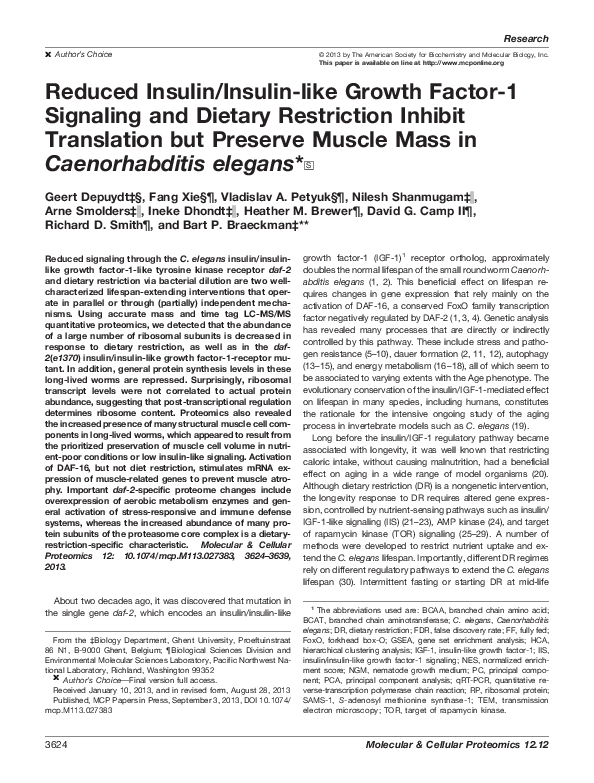 (PDF) Reduced Insulin/Insulin-like Growth Factor-1 Signaling and ...