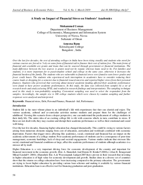 (PDF) A Study on Impact of Financial Stress on Students’ Academics