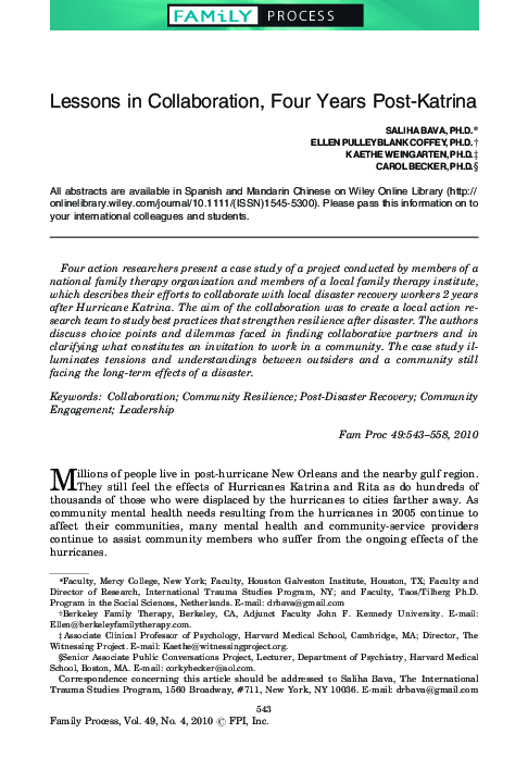 (PDF) Lessons in Collaboration, Four Years Post-Katrina