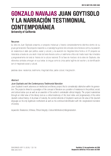 (PDF) Juan Goytisolo y la narración testimonial contemporánea