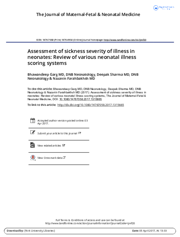 (PDF) Assessment of sickness severity of illness in neonates: Review of ...