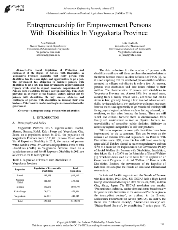 (PDF) Entrepreneurship for Empowerment Persons With Disabilities In ...