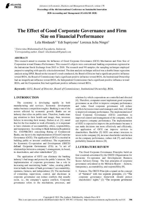 (PDF) The Effect of Good Corporate Governance and Firm Size on Financial Performance | lela ...