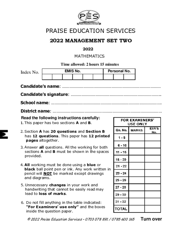 Pdf Maths Set Two