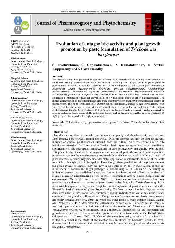 (PDF) Evaluation of antagonistic activity and plant growth promotion by paste formulation of ...