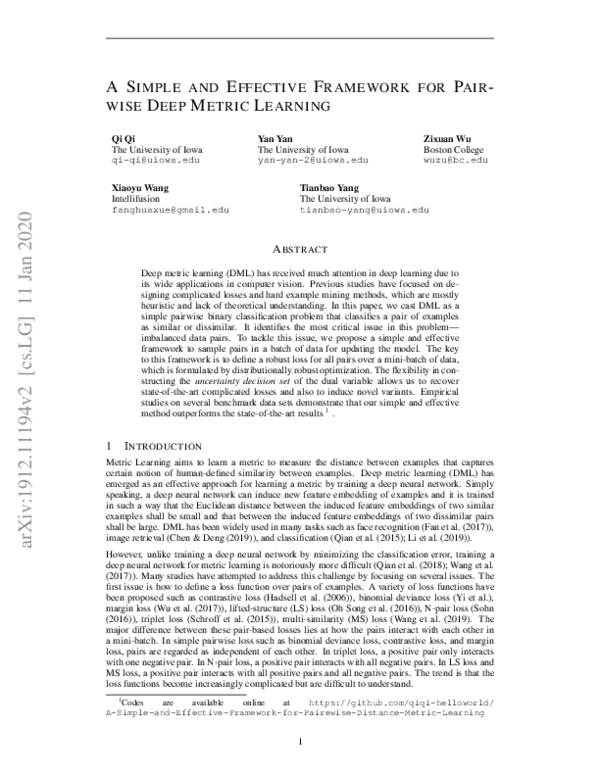 (PDF) A Simple and Effective Framework for Pairwise Deep Metric Learning