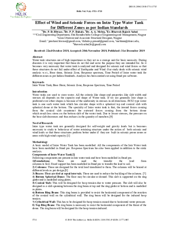 (PDF) Effect of Wind and Seismic Forces on Intze Type Water Tank for ...