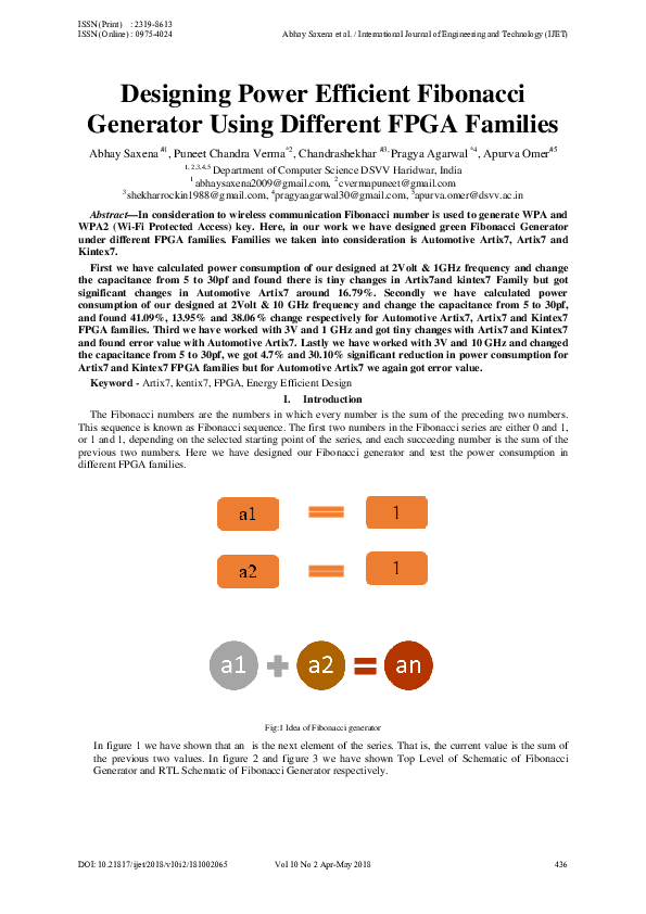 Pdf Designing Power Efficient Fibonacci Generator Using Different Fpga Families
