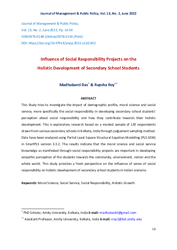(PDF) Influence of Social Responsibility Projects on the Holistic ...