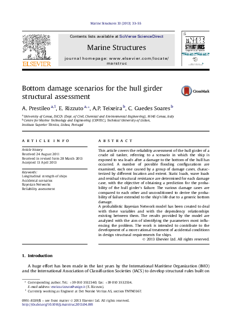 (PDF) Bottom damage scenarios for the hull girder structural assessment