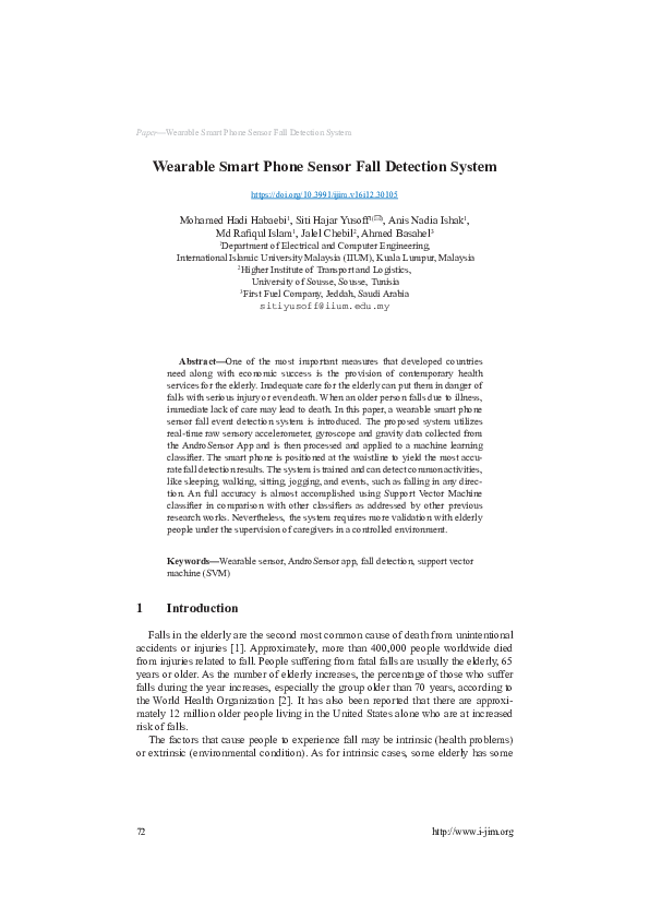 Pdf Wearable Smart Phone Sensor Fall Detection System