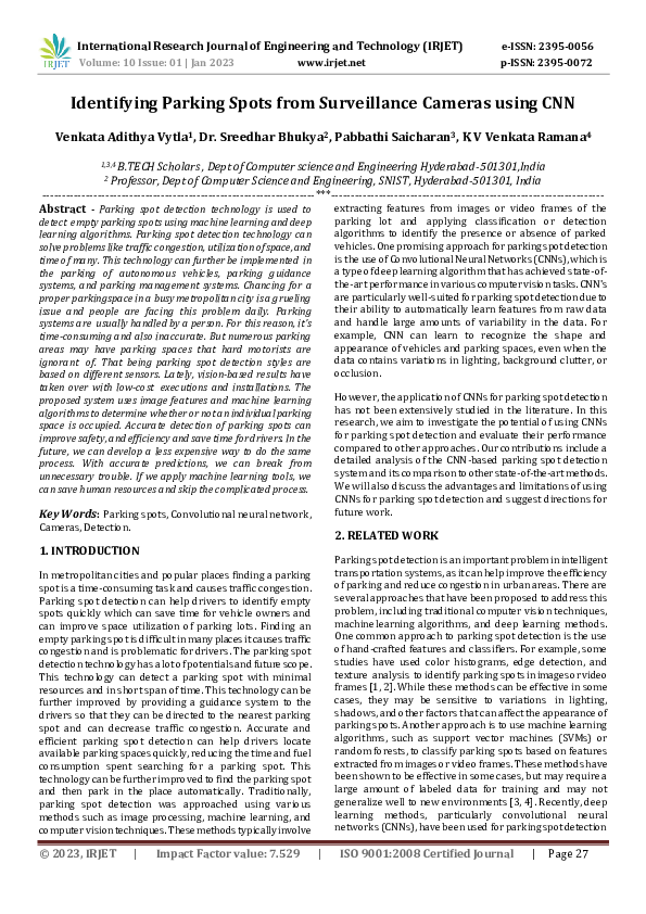 (PDF) Identifying Parking Spots from Surveillance Cameras using CNN
