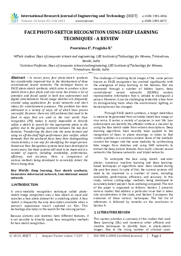 (PDF) FACE PHOTO-SKETCH RECOGNITION USING DEEP LEARNING TECHNIQUES -A REVIEW