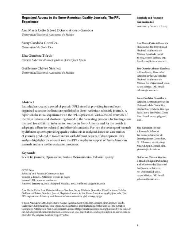 (PDF) Organized Access to the Ibero-American Quality Journals: The PPL ...
