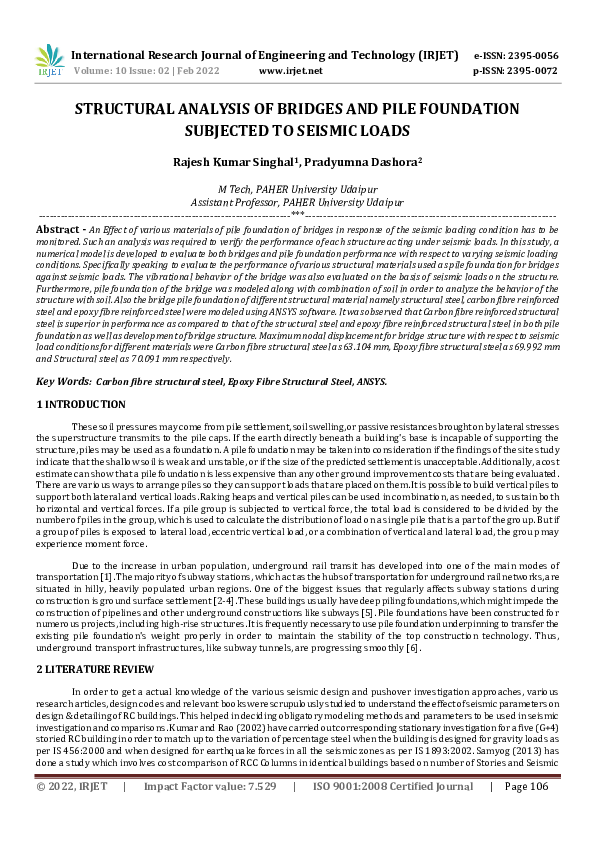 (PDF) STRUCTURAL ANALYSIS OF BRIDGES AND PILE FOUNDATION SUBJECTED TO ...