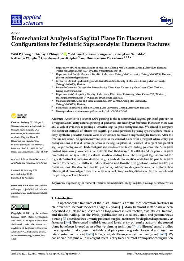 (PDF) Biomechanical Analysis of Sagittal Plane Pin Placement ...