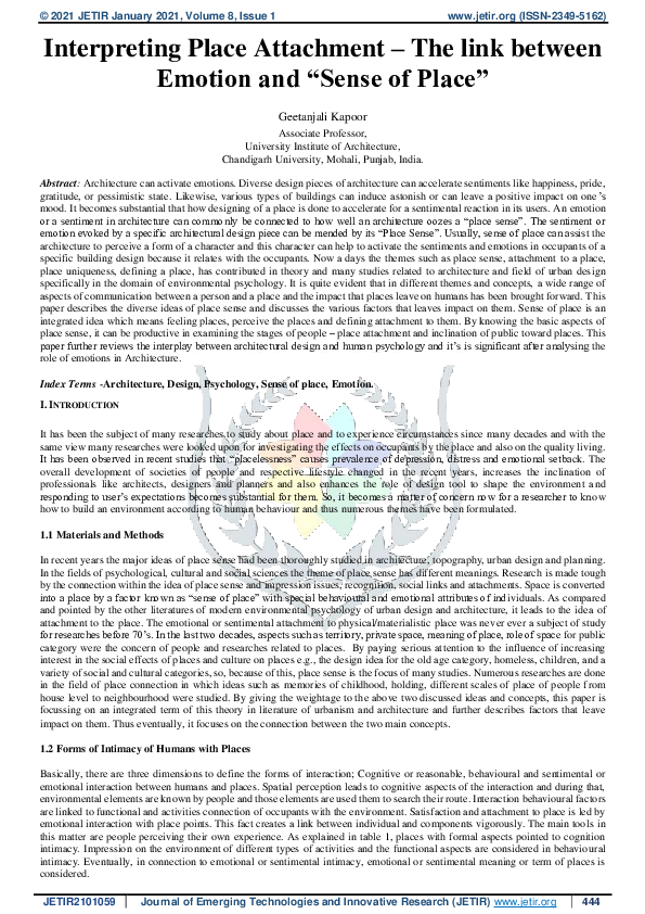 (PDF) Interpreting Place Attachment – The link between Emotion and ...