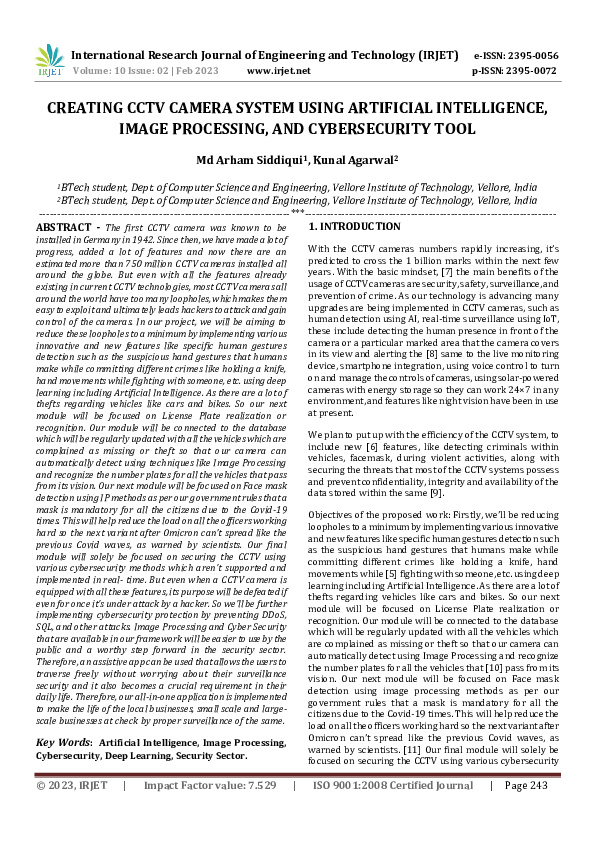 Pdf Creating Cctv Camera System Using Artificial Intelligence Image Processing And