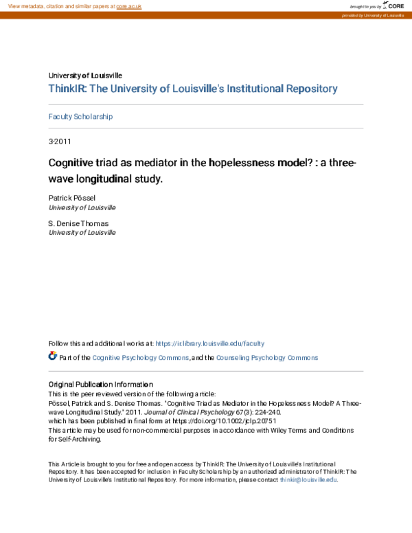 (PDF) Cognitive triad as mediator in the hopelessness model? a three ...