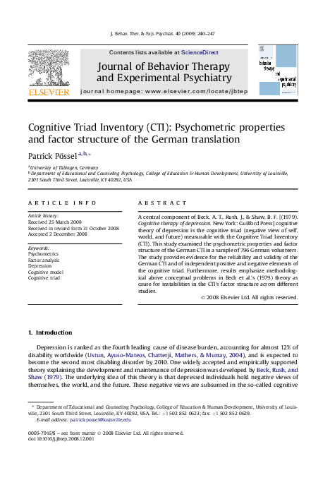 (PDF) Cognitive Triad Inventory (CTI): Psychometric properties and ...