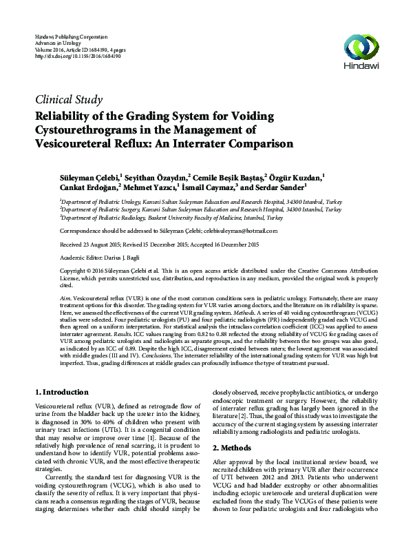 (PDF) Reliability of the Grading System for Voiding Cystourethrograms ...