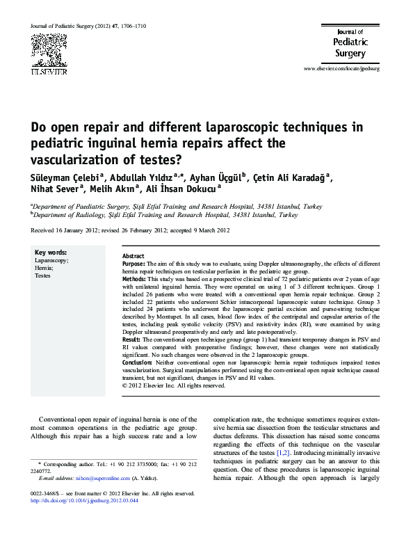 (PDF) Do open repair and different laparoscopic techniques in pediatric inguinal hernia repairs ...