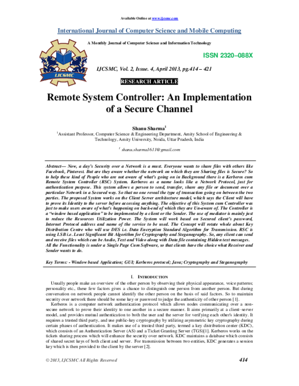 (PDF) Remote System Controller: An Implementation of a Secure Channel