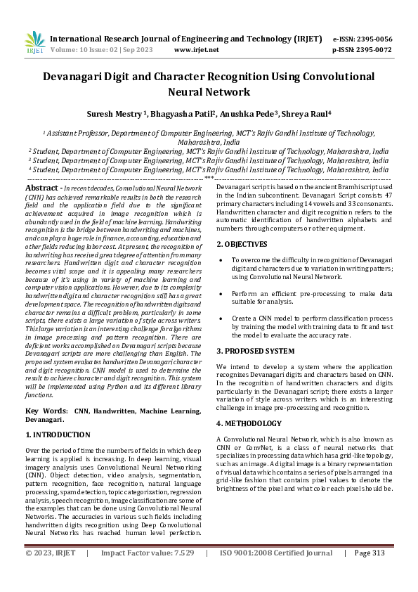 Pdf Cnn Based Devanagari Digit And Character Recognition