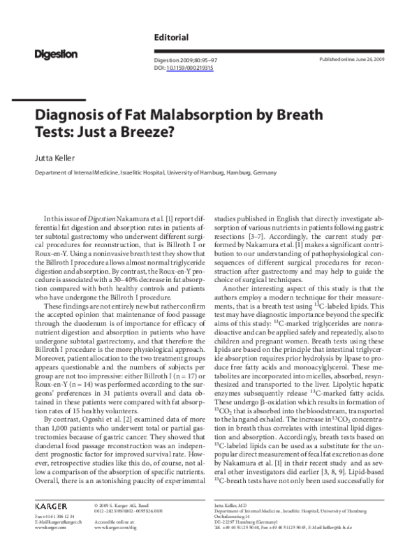 (PDF) Diagnosis of Fat Malabsorption by Breath Tests: Just a Breeze?