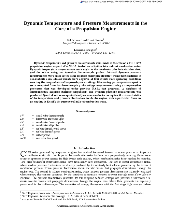 (PDF) Dynamic Temperature and Pressure Measurements in the Core of a ...