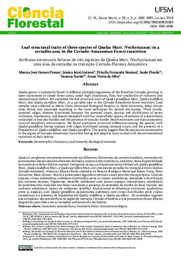 (PDF) Leaf Traits of Qualea Species in Cerrado-Amazon