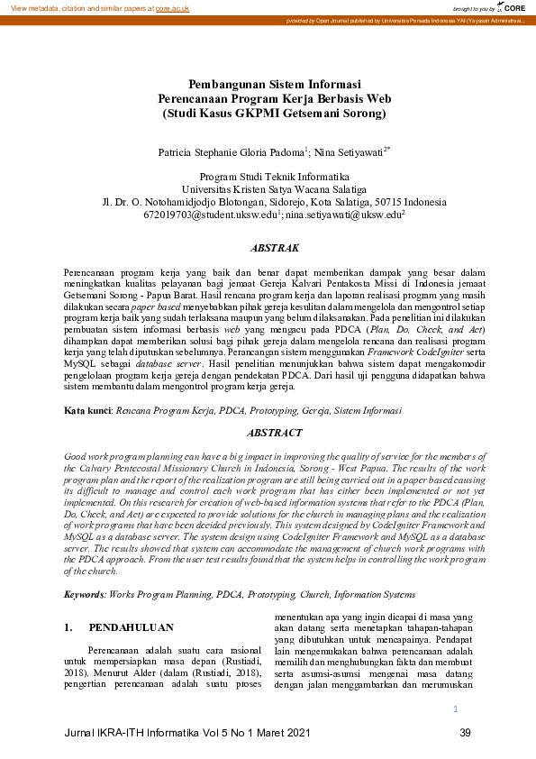 (PDF) Pembangunan Sistem Informasi Perencanaan Program Kerja Berbasis Web (Studi Kasus GKPMI ...