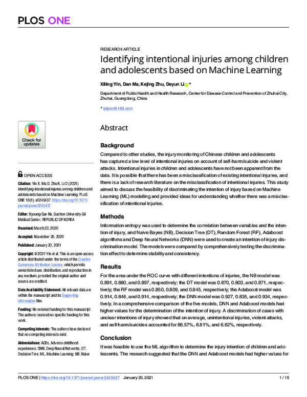 (PDF) Identifying intentional injuries among children and adolescents ...