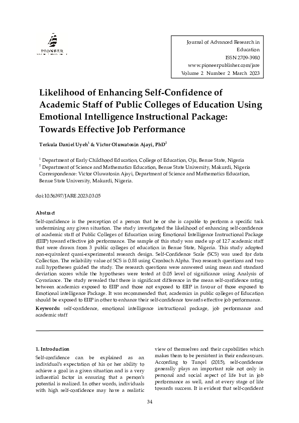 (PDF) Likelihood of Enhancing Self-Confidence of Academic Staff of Public Colleges of Education ...