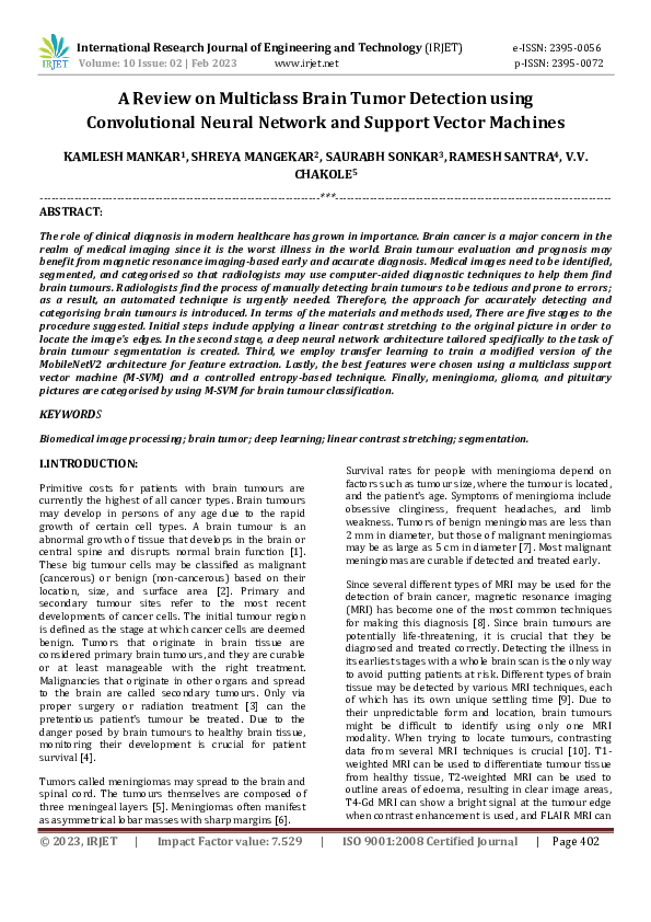 Pdf A Review On Multiclass Brain Tumor Detection Using Convolutional