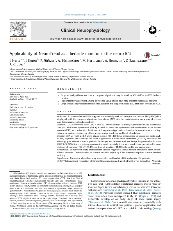 (PDF) Applicability of NeuroTrend as a bedside monitor in the neuro ICU